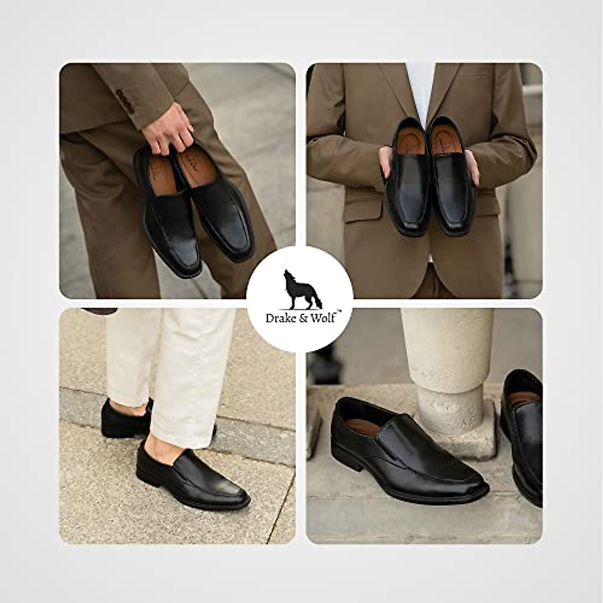 Drake & Wolf Mens Loafers Shoes - Mens Dress Shoes - Classic Manmade Microfiber Leather Loafers for Men Casual Dress Shoes - Comfortable Slip On Dress Shoes for Men - Formal Shoes Black