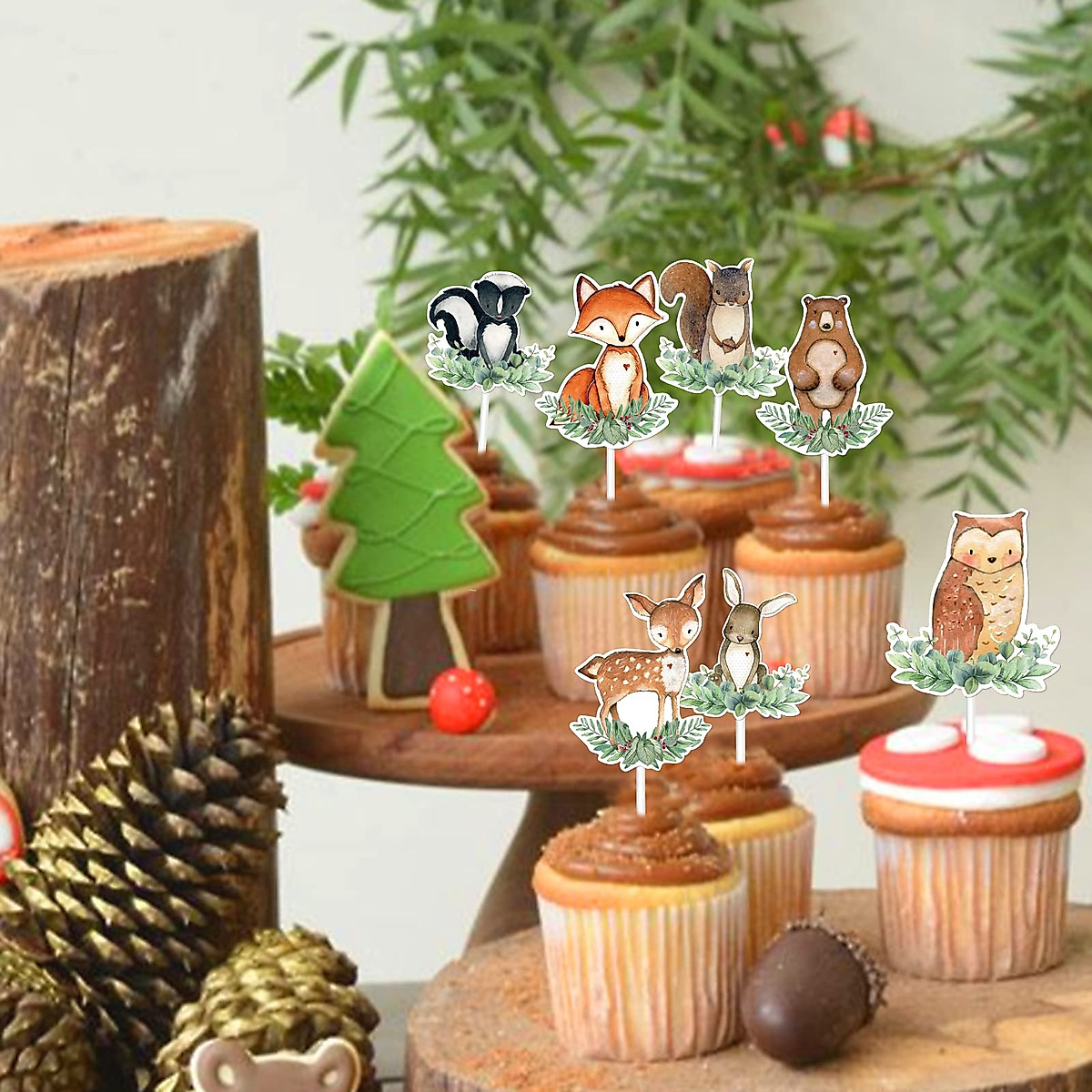 48pcs Animal Cupcake Toppers, Woodland Theme Baby Shower Decorations Woodland Creatures Baby Shower Forest Animal