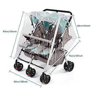 Double Stroller Rain Cover, Waterproof Weather Shield for Side by Side Baby Double Stroller, Twins Stroller Cover for Rain/Wind/Snow/Cold/Dust, Baby Outdoor Accessories