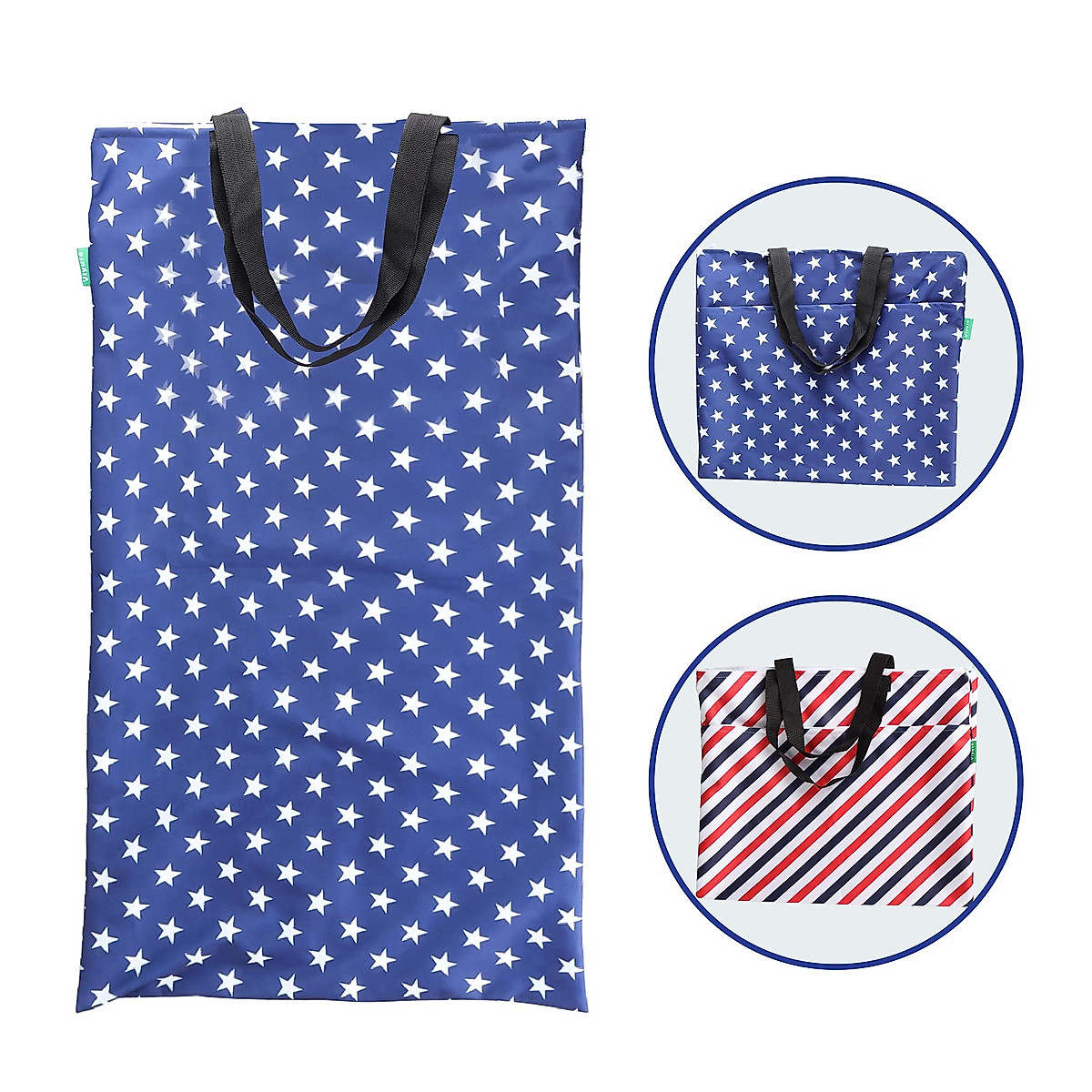 Viyuse Large Hanging Wet Dry Cloth Diaper Bag with Double Zippered Pockets,2 Pack(27 X 16 inch) Waterproof Wet Pail Bag for Beach Pool Gym Wet Dirty Clothes,big Wet bag Stars,Stripes