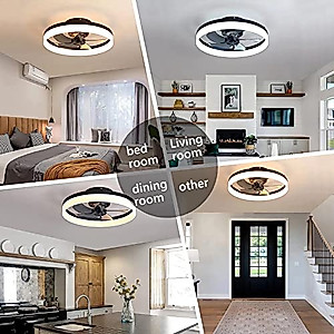 LCYFBE 20" Modern Ceiling Fan with Light, Dimmable LED 6 Speeds Reversible Blades Timing with Remote Control, Semi Flush Mount Low Profile ceiling fan with light for home bedroom, Black