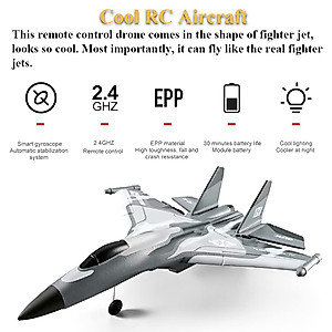 NEXTAKE RC Fighter Jet, 2.4GHz Remote Control Aircraft Warplane Fighter Remote Control Warcraft EPP Plane RC Warplane Glider Throw to Fly Drone with Smart Gyroscope (Gray)