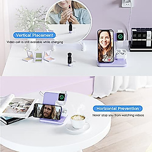 WAITIEE Wireless Charger 3 in 1,15W Fast Charging Station for Apple iWatch 6/5/4/3/2/1,for AirPods Pro,for iPhone 14/13/12/Pro Max/11 Series/XS Max/XR/XS/X/8/8 Plus,for Samsung Galaxy Phones (Purple)
