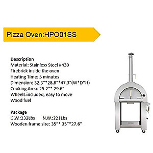 32.5" Wood Fired Stainless Steel Artisan Pizza Oven or Grill, Outdoor or Indoor