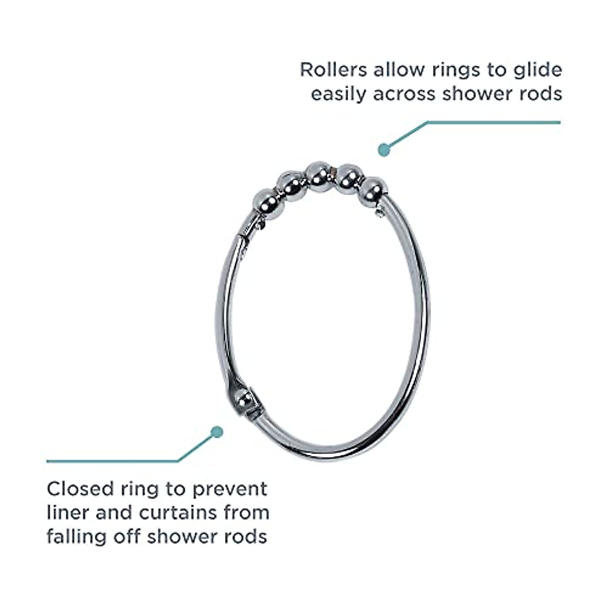 Zenna Home Rustproof Stainless Steel Oval Roller Shower Rings, Set of 12, Chrome