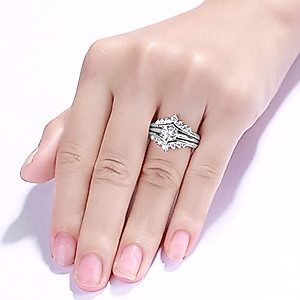 Engagement Ring for Women Bridal Sets 1Ct Round Moissanite Engagement Ring Set 3 Piece Set Wedding Ring Set Platinum Plated Silver Promise Rings Anniversary size10.5