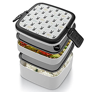 German Shepherd White Lunch Box Portable Double-Layer Bento Box Large Capacity Lunch Container Food Container with Spoon