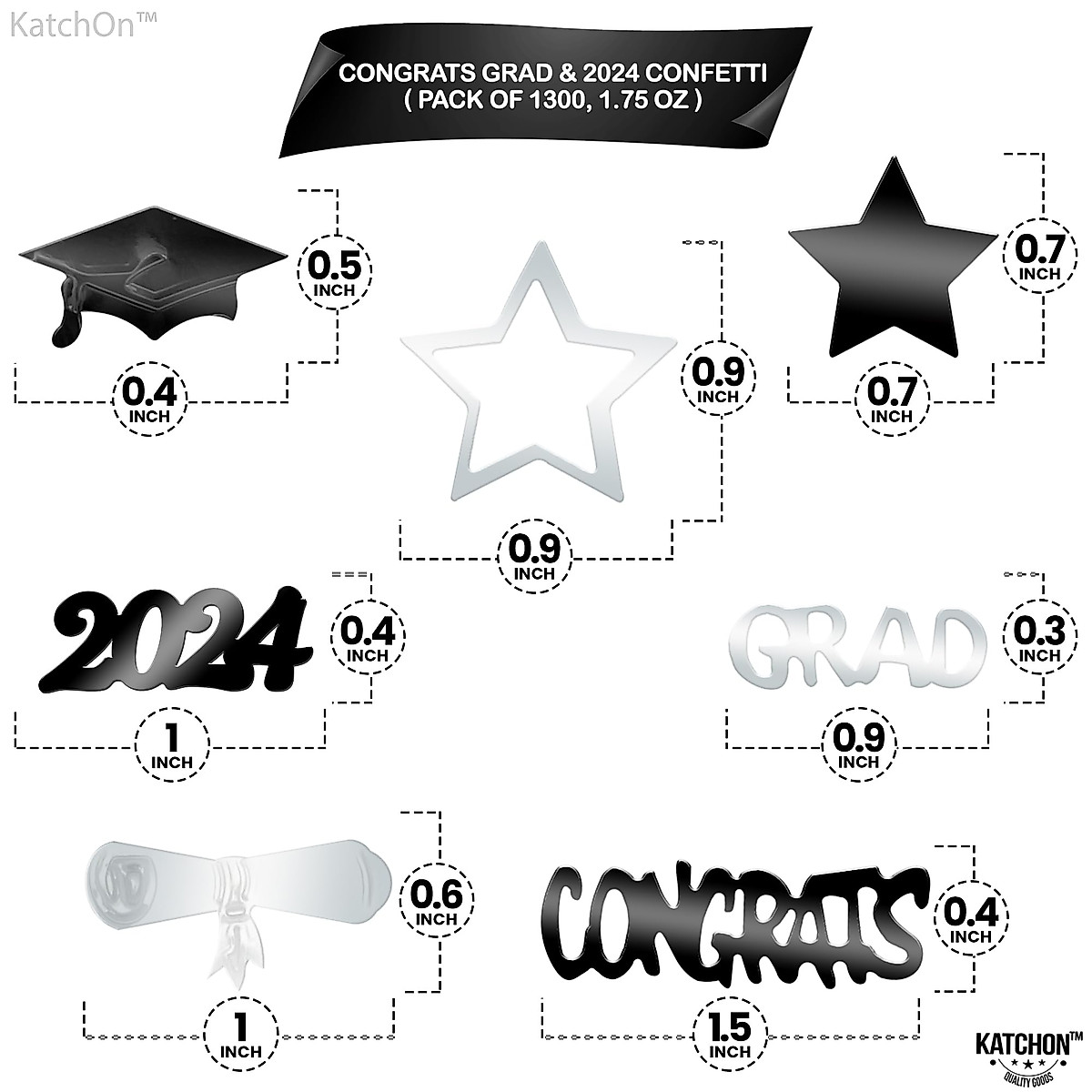 KatchOn, Congrats Grad Confetti 2024 - Pack of 1300 | Black and Silver Graduation Confetti for Graduation Table Decorations | Graduation Decorations Class of 2024 | Graduation Confetti Class of 2024