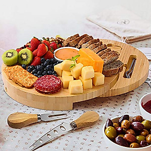 BOLTLINK Cheese Board and Knife Set, Bamboo Round Charcuterie Boards Swivel Meat Platter Personalized Tray with 6 knives for Housewarming Christmas Thanksgiving Party Birthday Wedding Gifts