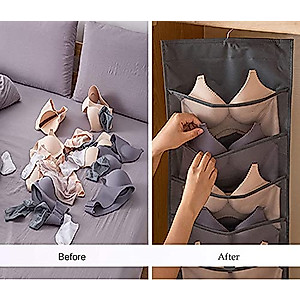 ST-BEST-P Bra and Underwear Hanging Storage Organizer Mesh Pockets Dual Sided Wall Shelves Space Saver Bag Sock Underpants Drawer Closet Clothes Rack (Gray:(5+10pockets))