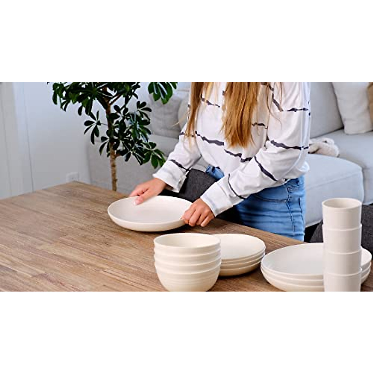 Wheat Straw Dinnerware Sets (16pcs) Beige-Unbreakable Microwave Safe-Lightweight Bowls, Cups, Plates Set-Reusable, Eco Friendly,Dishwasher Safe,Wheat Straw Plates,Wheat Straw Bowls, Cereal Bowls