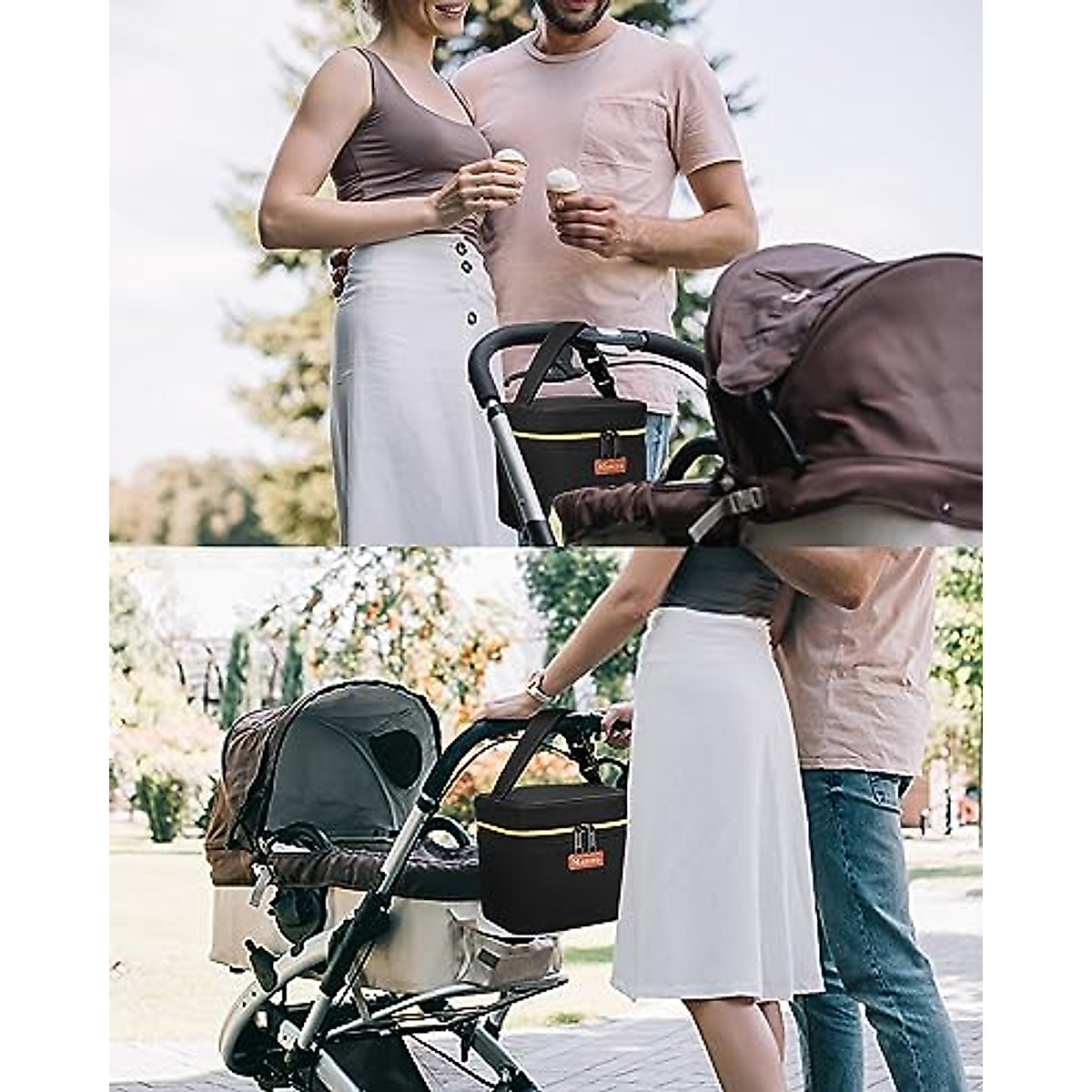 Breastmilk Cooler Bag with Ice Pack Fits 4 Baby Bottles Up to 5 Ounce, Mancro Insulated Baby Bottle Bag for Nursing Mom Daycare, Easily Attaches to Stroller, Black