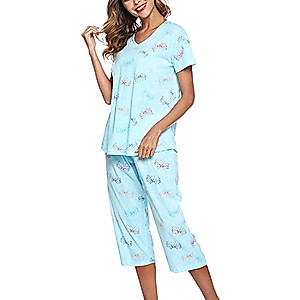 ENJOYNIGHT Women's Sleepwear Tops with Capri Pants Pajama Sets(X-Large,Flyyying)