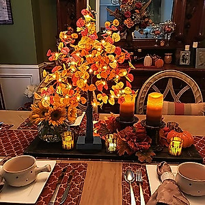 Agusbagli 24 Inch Artificial Fall Lighted Eucalyptus Tree Decor, 55 LED Battery Operated Fall Light Up Tabletop Tree with Timer for Indoor Home Wedding Harvest Fall Autumn Thanksgiving Decorations