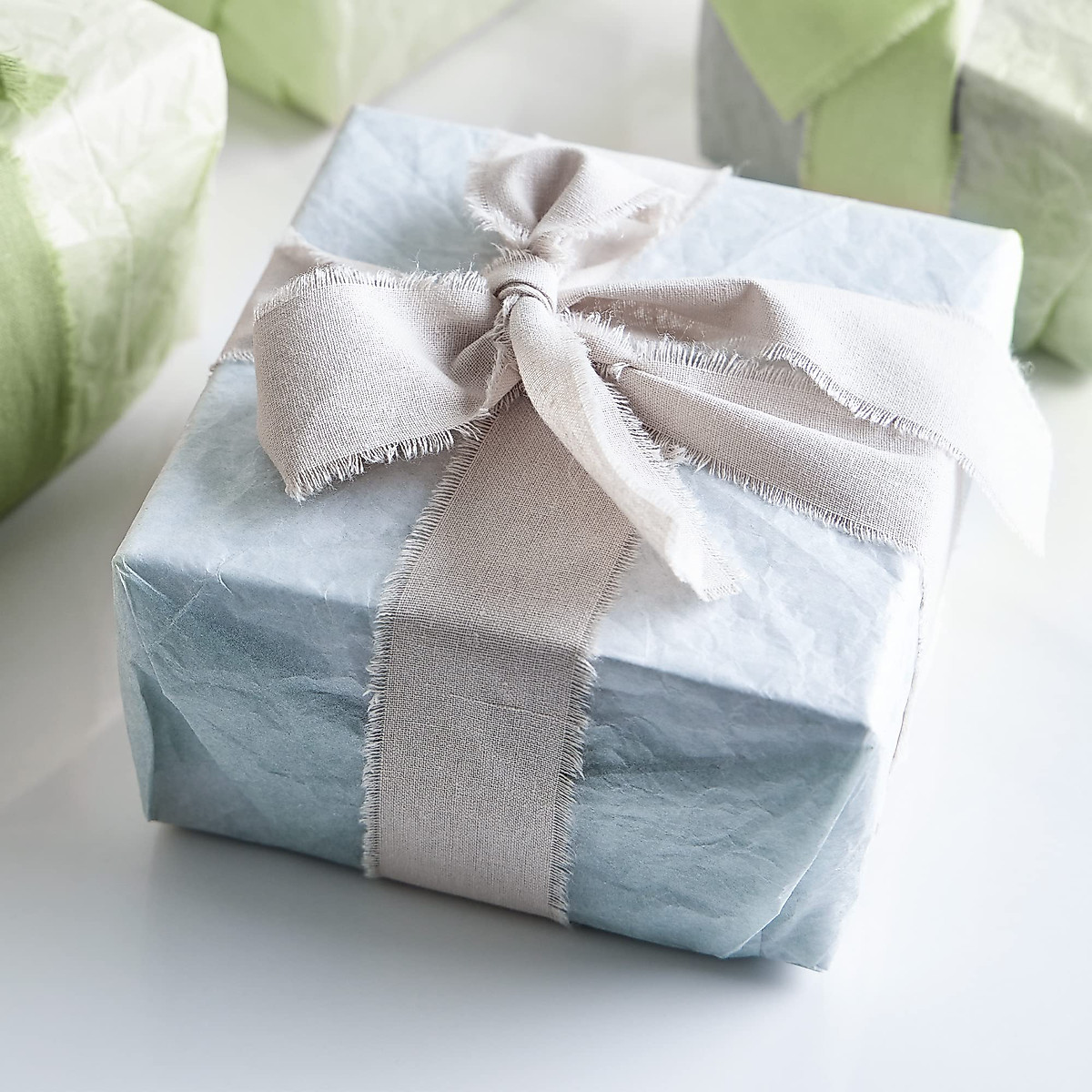 Keypan Green Ribbon 1-1/2 x 15 Yards Handmade Cotton Frayed Fringe Fabric Ribbons for Crafts Flower Bouquets Wedding Baby Shower Home DIY Decor