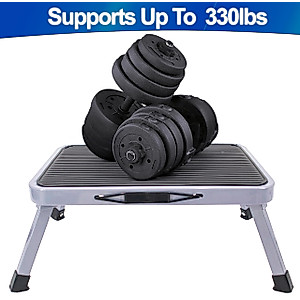 Metal Step Stool - Portable Folding Foot Stool - Non-Slip, Compact, 330lbs Capacity, Heavy Duty One Step Ladder for Kitchen (Black)