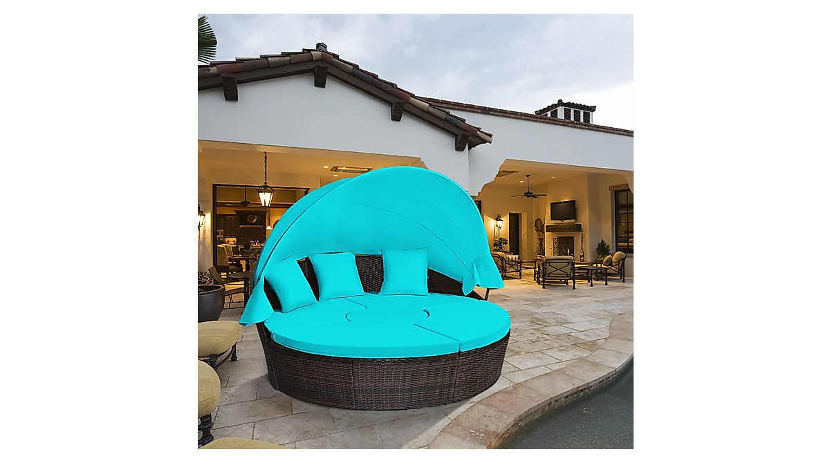 Tangkula Round Daybed with Retractable Canopy - Stylish Outdoor
