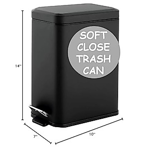 Homie Soft Close, Slim Trash Can 3.2 Gallon with Anti - Bag Slip Liner and Lid, Use as Mini Garbage Basket, Slim Dust Bin, or Decor in Bathroom, Restroom, Kitchen, or Bedroom (Matte Black)