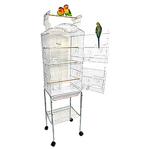 66-Inch Open Top Flight Bird Cage for Cockatiel Quaker Parrot Sun Parakeet Green Cheek Conures Finch Budgie Lovebird Parrotlet Canary Finch Pet Bird Cage with Rolling Stand
