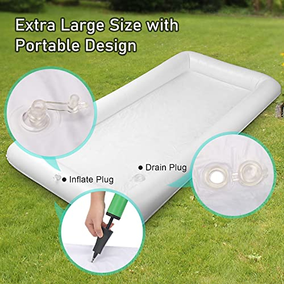 Large Inflatable Serving Bar Kit 1+4Pcs, Luxiv Salad Food Drinks Tray for Picnic Pool Cooler Ice Buffet Party Camping Inflatable Salad Serving Trays with Drain Plug, Large Food Mesh Cover, Inflator…