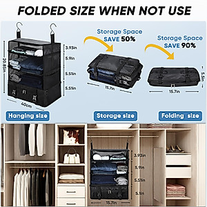 OUMEDUO Portable Hanging Travel Shelves, Upgraded Premium Durable Oxford Packing Cubes for Suitcases Hanging Carry on Closet Luggage Organizers for Travel (Black)