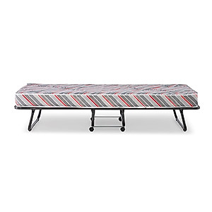 Pemberly Row Metal and Fabric Folding Bed in Gray with Memory Foam Mattress
