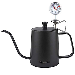 Easyworkz Gage Gooseneck Pour Over Coffee Kettle 20 oz with Thermometer Stainless Steel Hand Drip Coffee Pot With Long Narrow Spout