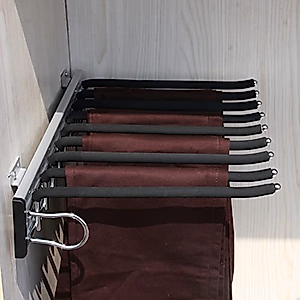 mopam Pull Out Trousers Rack 9 Arms Retractable Closet Pants Hanger Side Mounted Space Saving Trouser Hanger Rack, Left Side Installation, Black