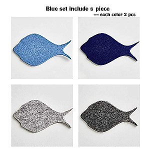 Cork Board Tiles, 8 Pcs Felt Bulletin Boards - Bonus Pins, Decorative Fish Felt Wall Notice Stickers - Memo Notes Photos Goals Pictures Drawing Kindergarten Home Creative Office Decor Sofa Wall Decal