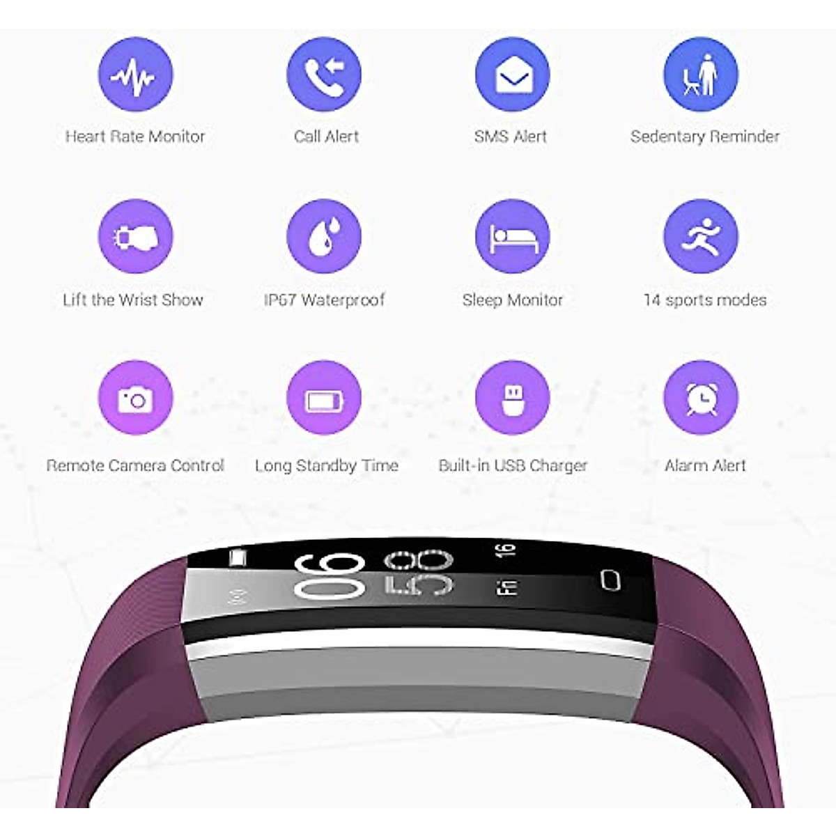 Kummel Fitness Tracker with Heart Rate Monitor, Waterproof Activity Tracker with Pedometer & Sleep Monitor, Calories, Step Tracking for Women Men Purple