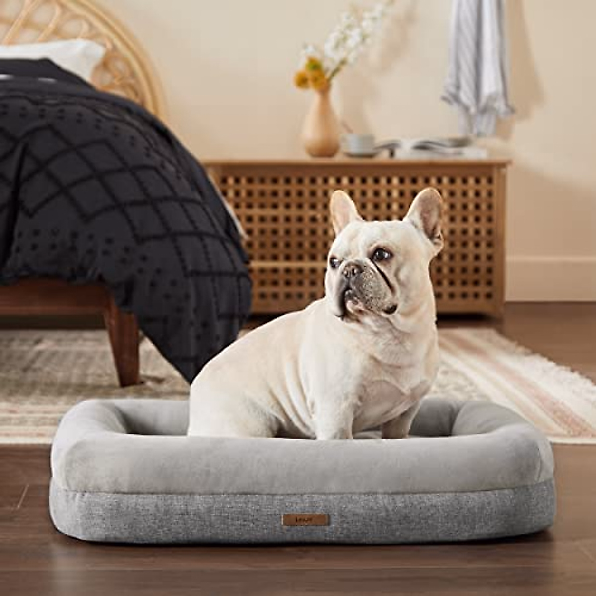 Lesure Memory Foam Dog Bed - Orthopedic Dog Bed for Medium Dogs Made with CertiPUR-US® Certified Foam - Bolster Pet Bed with Removable Washable Cover and Waterproof Lining, Grey