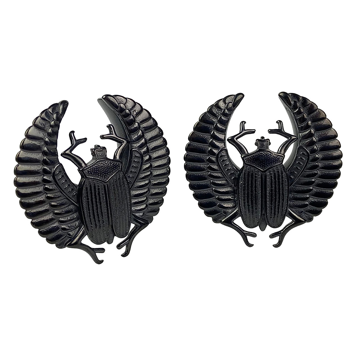 Mystic Metals Body Jewelry Pair of 316L Stainless Steel Scarab Beetle Saddle Spreaders (PS-302) (0g (8mm), Black)