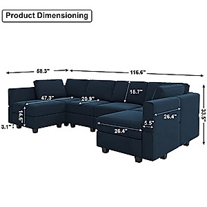 Belffin Modular Sectional Sofa U Shaped Couch with Storage Seat Reversible Sectional Sofa Couch with Chaise Velvet Blue