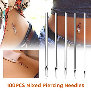 Ear Nose Piercing Needles - Autdor 100pcs Mixed Piercing Needles 12G 14G 16G 18G and 20G Hollow Needles for Ear Nose Navel Nipple Lip Tongue Piercing Kits Piercing Tools Piercing Supplies