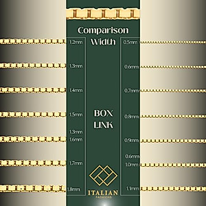 14K or 10K REAL Solid Yellow or White or Rose/Pink Gold 0.5MM,0.6MM,0.7MM,0.8MM,0.9MM,1.1MM,1.2MM Italian Diamond Cut Box Link Chain Necklace MADE IN ITALY, Gold, No Gemstone