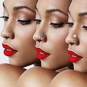 Jadive 24 Pieces African Nose Cuff Stainless Steel Nose Cuff Non Piercing Fake Nose Ring Evil Eye Clip on Nose Ring for Women Men (Gold)