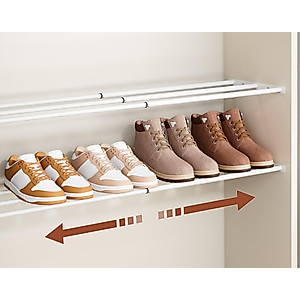 KIMBORA Expandable Shoe Rack for Closet Mounted Shoe Storage Organizer Shelves, 2 Packs Metal Adjustable Shoe Shelf Organizer for Bedroom, Cabinet, White