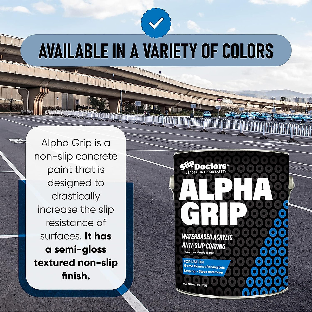 Alpha Grip Non-Slip Paint for Concrete & Asphalt – Non-Skid Coating Ideal for Striping Parking Lots, Playgrounds & Pavements (White, 1 Gallon)