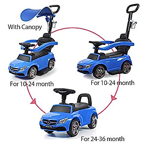 TOBBI Push Cars for Toddlers,3 in 1 Mercedes Benz Kid Ride on Toy Stroller Sliding Walking Car w/Removable Canopy,Handle, Safety Bar, Cup Holder,Horn Music,Under Seat Storage for Boys & Girls in Blue
