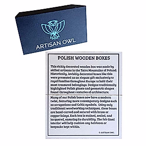 Artisan Owl Polish Heritage Handmade Extra-Large Elegant Slightly Rounded 10 1/2" Wooden Box with Lock and Key for Keepsakes, Love Letters, Jewelry, and Specialty Items