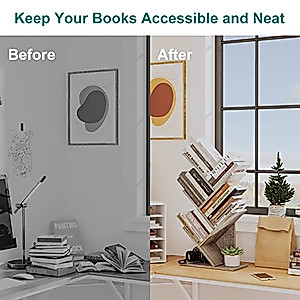 ZRWD Tree Bookshelf, 4-Tier Book Storage Organizer Shelves Floor Standing Bookcase, Wood Storage Rack for Office Home School Shelf Display for Cd/Magazine（French Oak Grey）
