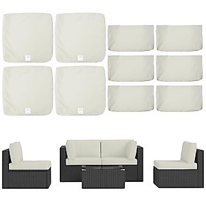 ClawsCover 10Pack Outdoor Seat and Back Cushions Replacement Covers Fit for 5 Pieces 4-Seater Wicker Rattan Furniture Patio Conversation Set Sectional Couch Chair,Cream-Include Cover Only