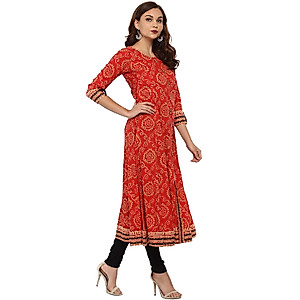 Yash Gallery Women's Plus Size Women's Cotton Bandhani Anarkali kurta for Women (Red)