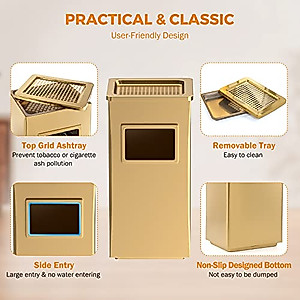 BEAMNOVA Trash Can Indoor Outdoor Black Stainless Steel Commercial Garbage Can Industrial Garbage Enclosure Inside Cabinet with Lid Waste Container, Gold Color, 31 * 25 * 61 cm / 12.2 * 9.8 * 24 in
