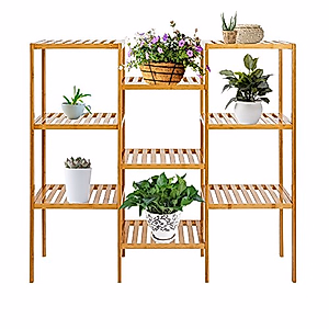 Lucky Tree 9 Tiered Plant Stand Bamboo Shelf Customizable Display Bathroom Storage Rack Shelving Units