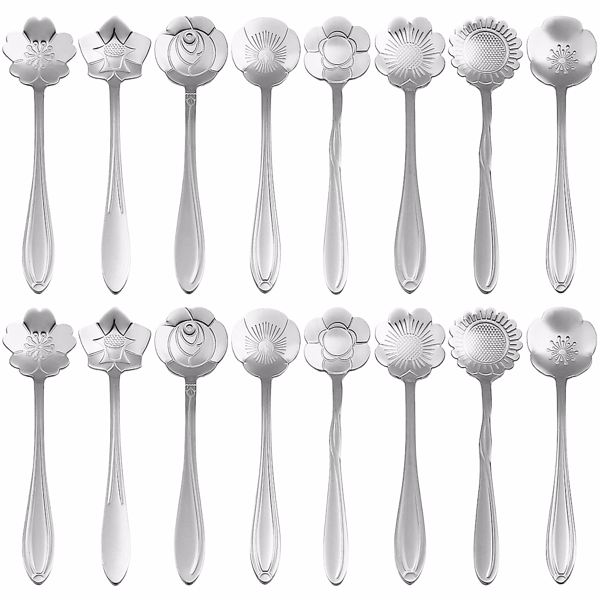 16 Pieces Tea Spoon Coffee Teaspoon Set, PBIEHSR Stainless Steel Flower Spoons for Stirring Drink Mixing Milkshake Jam