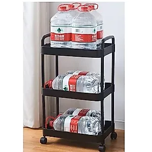 3-Tier Plastic Rolling Utility Cart Storage Cart Organizer with Wheels Small Laundry Room Cart for Dorm Organization Bathroom Kitchen Office (White)