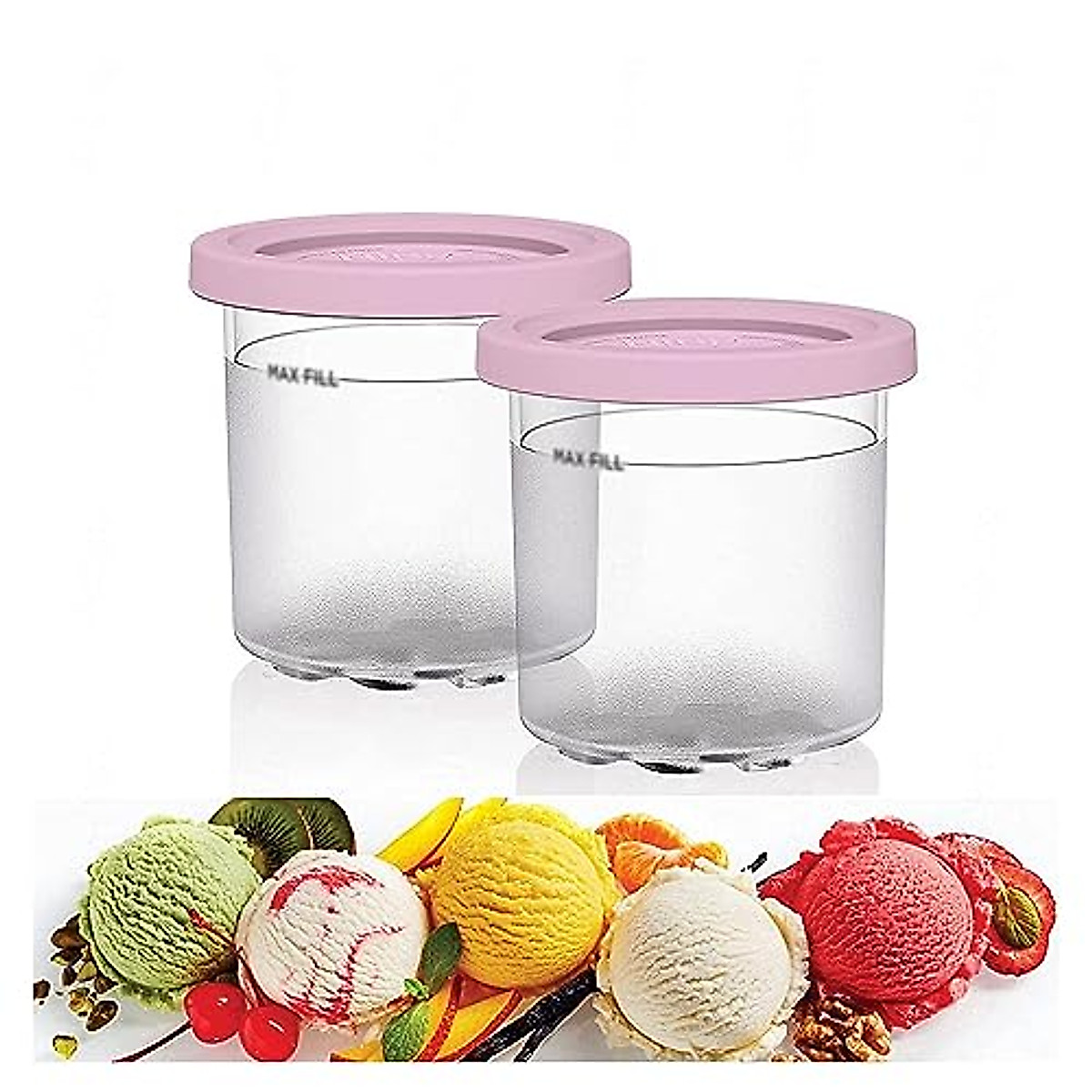 EVANEM 2/4/6PCS Creami Deluxe Pints, for Ninja Pints with Lids,16 OZ Pint Containers with Lids Dishwasher Safe,Leak Proof Compatible NC301 NC300 NC299AMZ Series Ice Cream Maker,Pink-2PCS