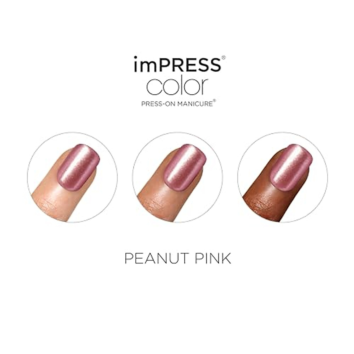 KISS imPRESS No Glue Mani Press On Nails, Color, 'Peanut Pink', Pink, Short Size, Squoval Shape, Includes 30 Nails, Prep Pad, Instructions Sheet, 1 Manicure Stick, 1 Mini File