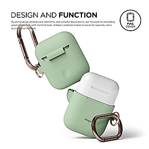 elago Silicone Case with Keychain Compatible with Apple AirPods Case 1 & 2, Front LED Visible, Supports Wireless Charging, Protective Silicone [Pastel Green]